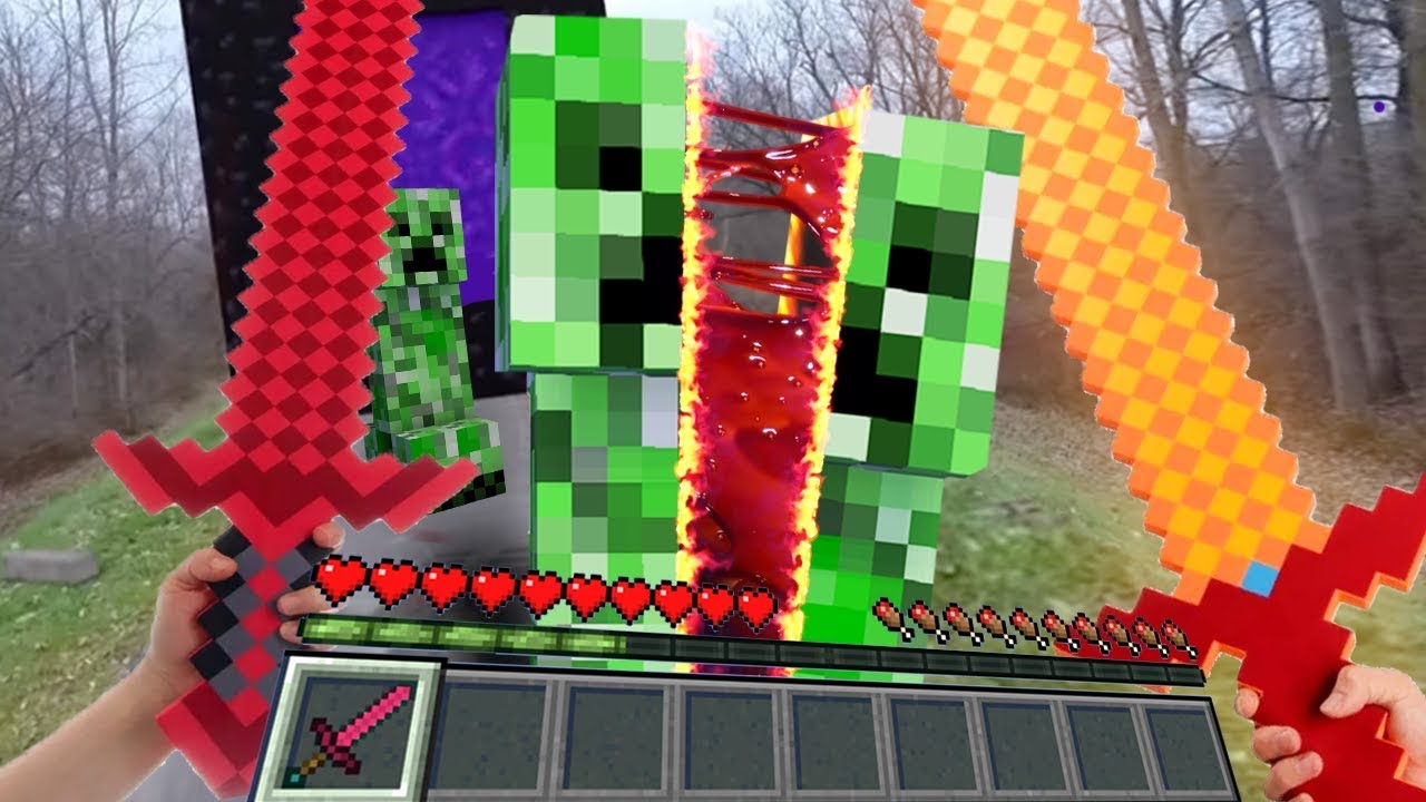 Minecraft in Real life CREEPER vs FIRE LASER SWORD (Minecraft Real POV ...