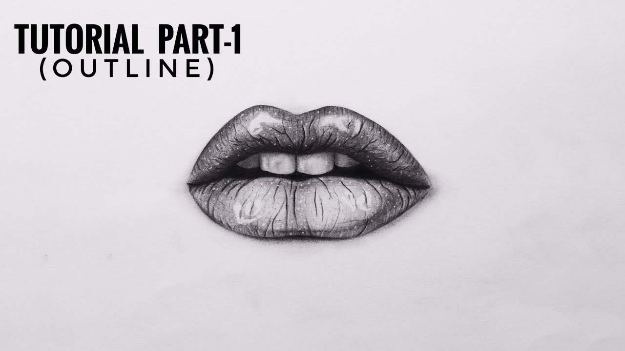 😲Realistic Lips drawing tutorial🤩Part-1( Outline). Step by step easy ...