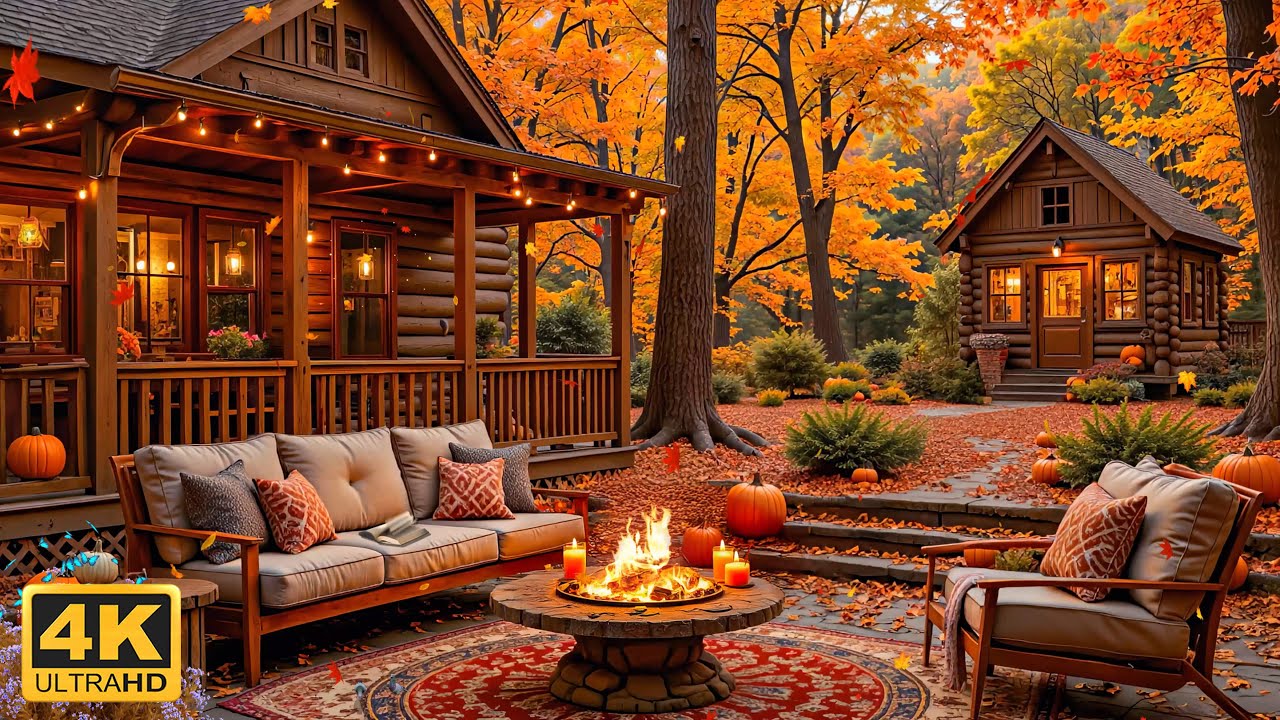 Cozy Cabin in Fall 🍁 Piano & Fireplace 🔥 Relaxing Autumn Music for ...