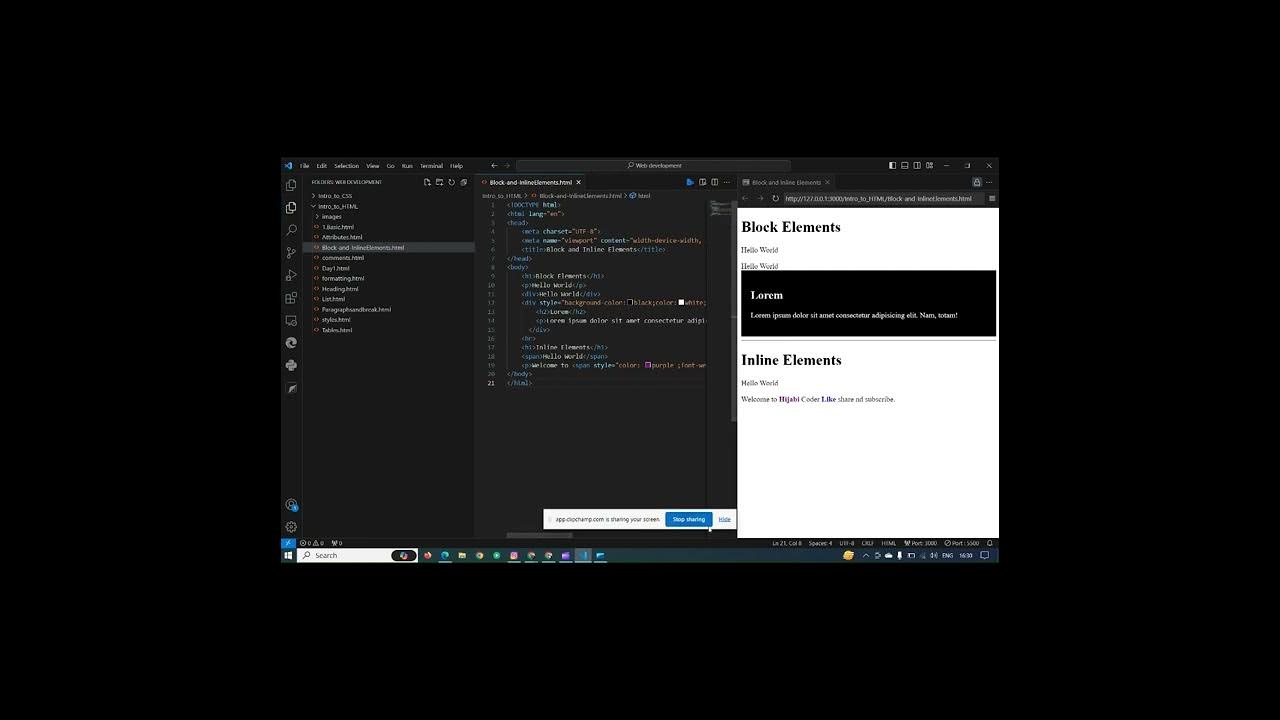 Block And Inline Elements In Html Day 10 Challenge Html New Webdesign Webdevelopment
