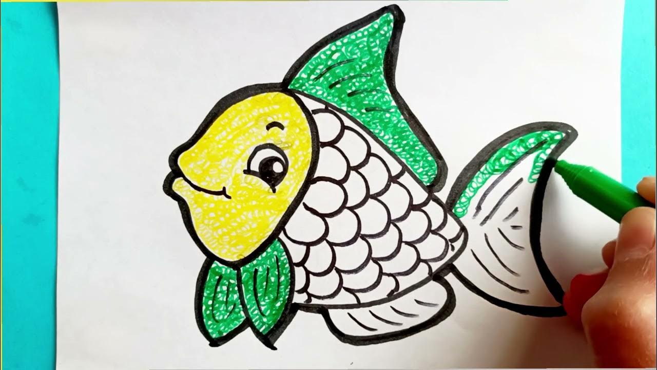 Cute rainbow fish drawing and colouring for kids. How to draw rainbow ...