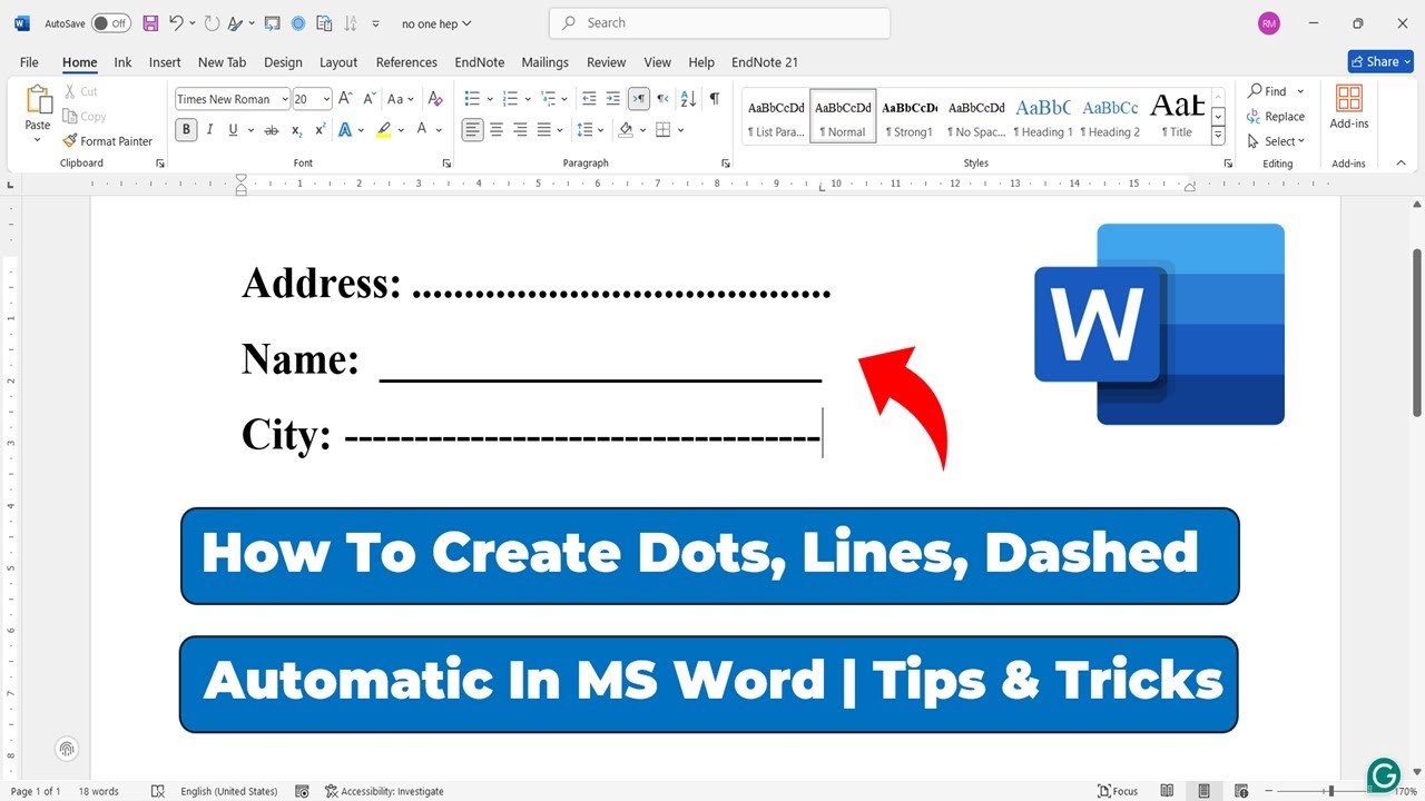 How to Create Dots, Lines, Dashed Automatic in MS Word Tips & Tricks ...
