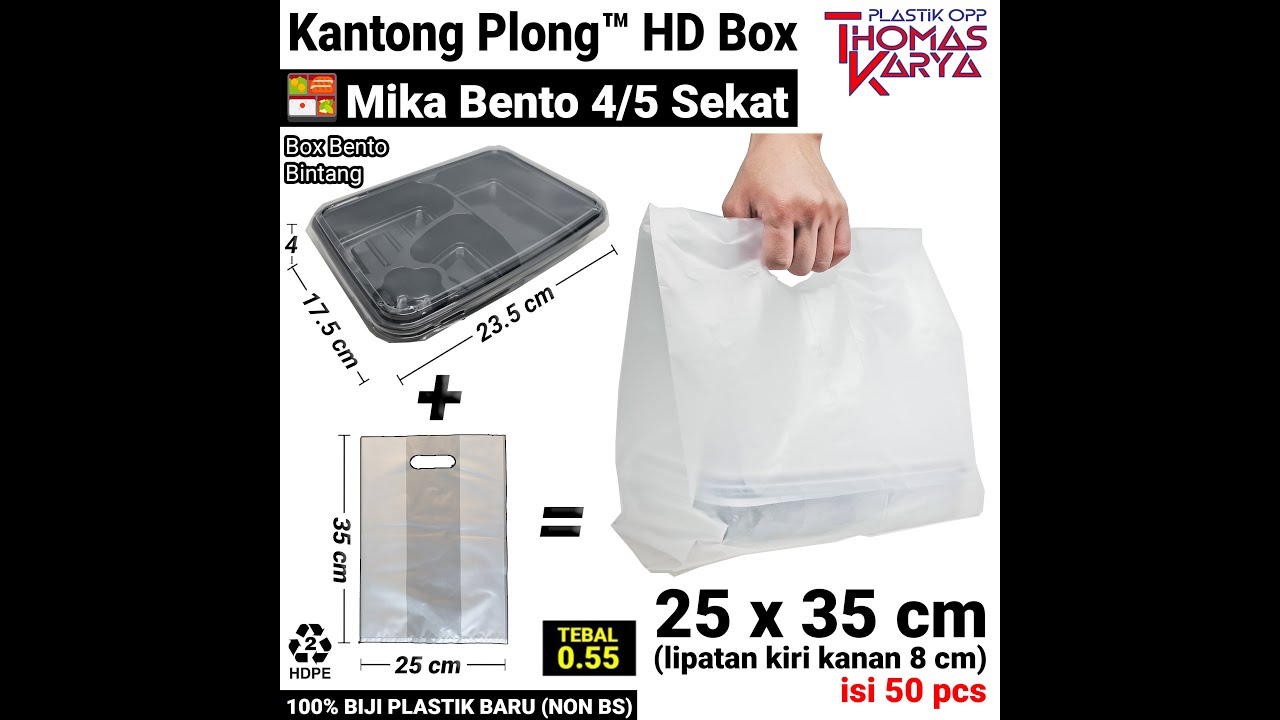 📦 25x35 cm (lipatan 8 cm)KANTONG PLONG™ HD untuk Box Mika Bento Sekat 4 ...