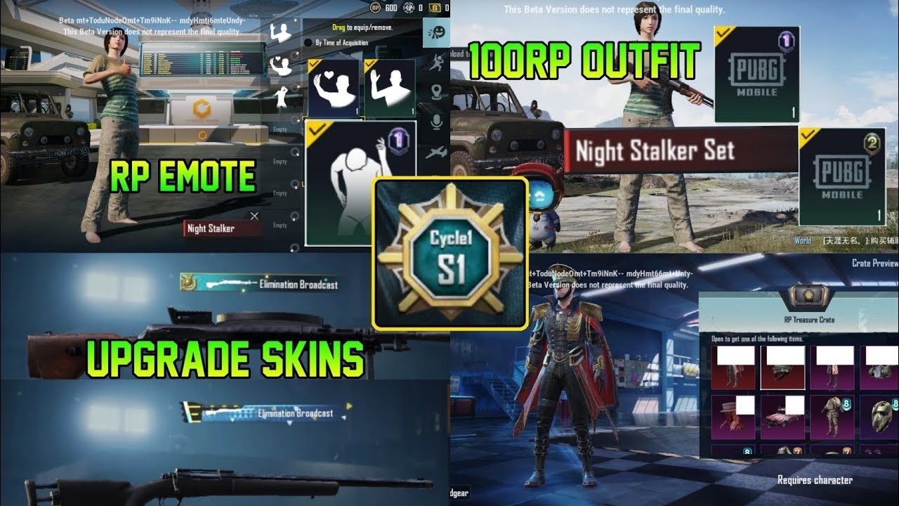 PUBG MOBILE SEASON 1 | CYCLE 1 S1 | NIGHT STALKER SET 100RP | RP EMOTE ...