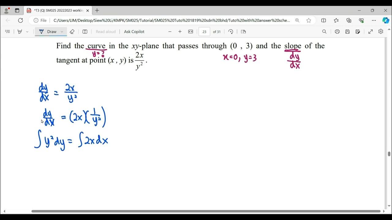 T3 Q8 Separable Variables (Particular Solution) SM025 - YouTube