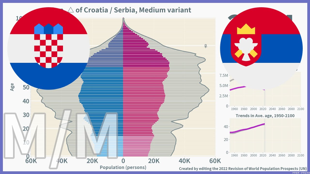 [🇭🇷Croatia vs 🇷🇸Serbia] Comparison of Population Pyramids (1950-2100 ...