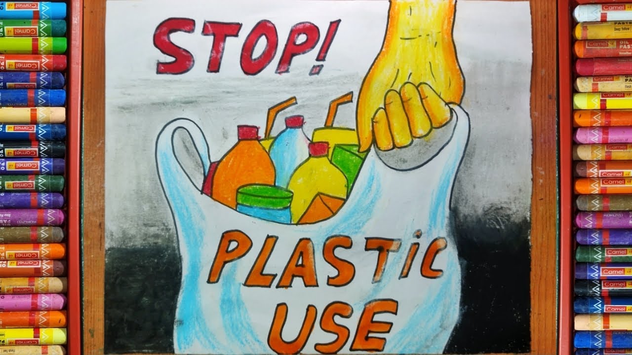 How to draw plastic free environment || Stop plastic use drawing # ...