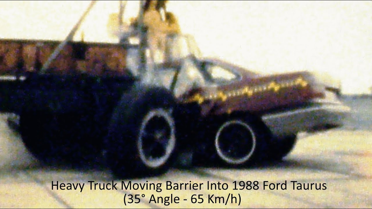 Heavy Truck Moving Barrier Into 1988 Ford Taurus Frontal Crash Test (35 ...