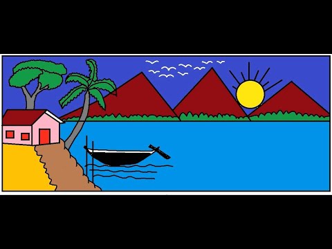 How to draw easy scenery drawing with ms paint.Mountain scenery drawing ...