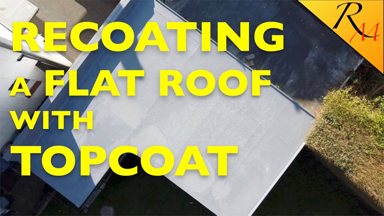 Recoating a fibre-glass flat roof with topcoat - YouTube