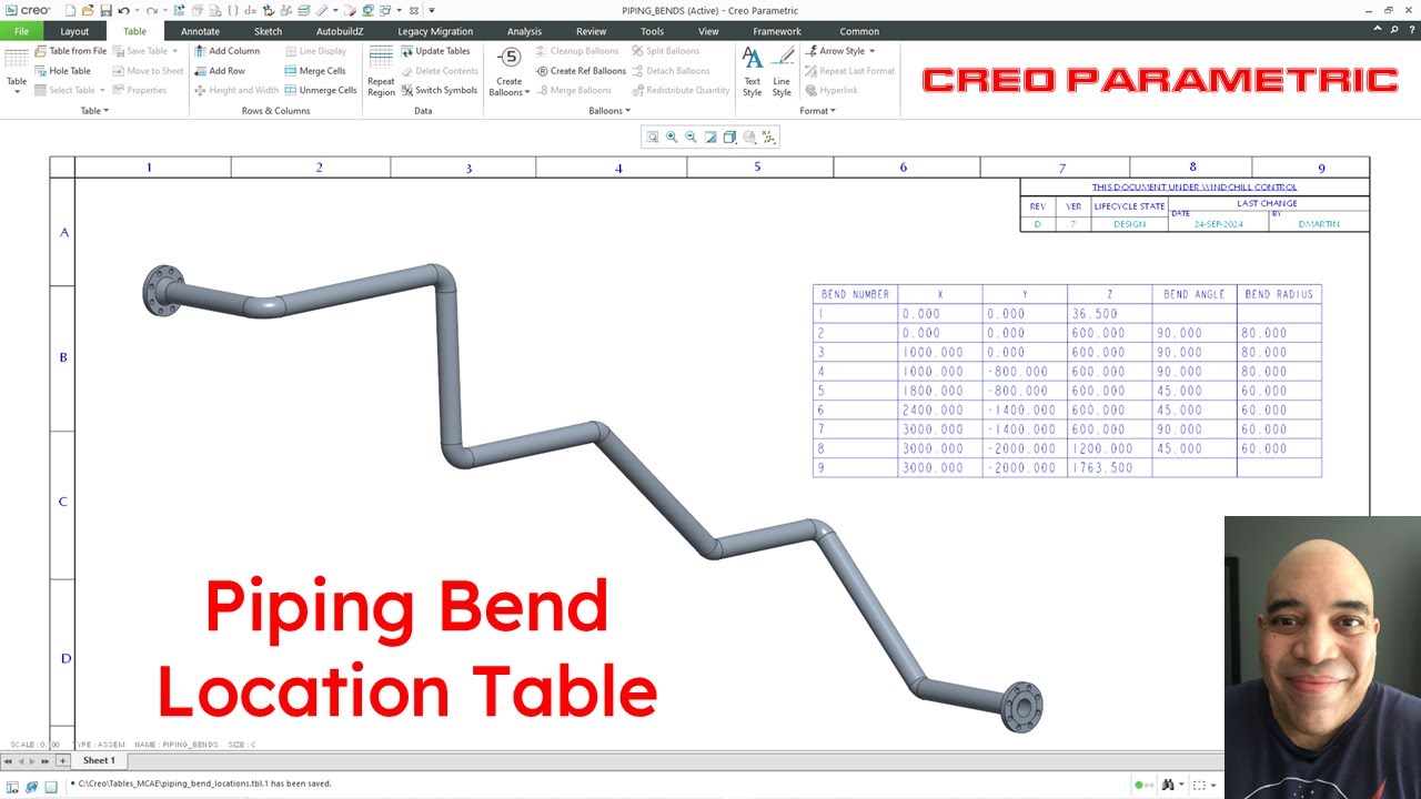 Creo Parametric - Piping Drawings - Create a Bend Location Table - YouTube