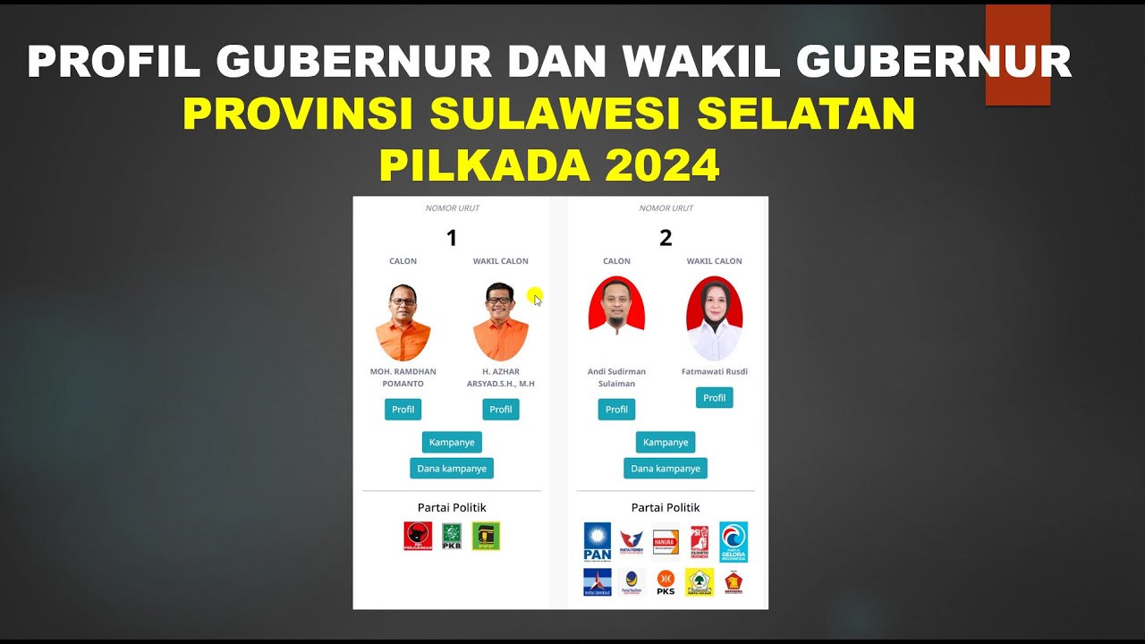 SULAWESI SELATAN PROFIL CALON GUBERNUR WAKIL GUBERNUR TAHUN 2024 - YouTube