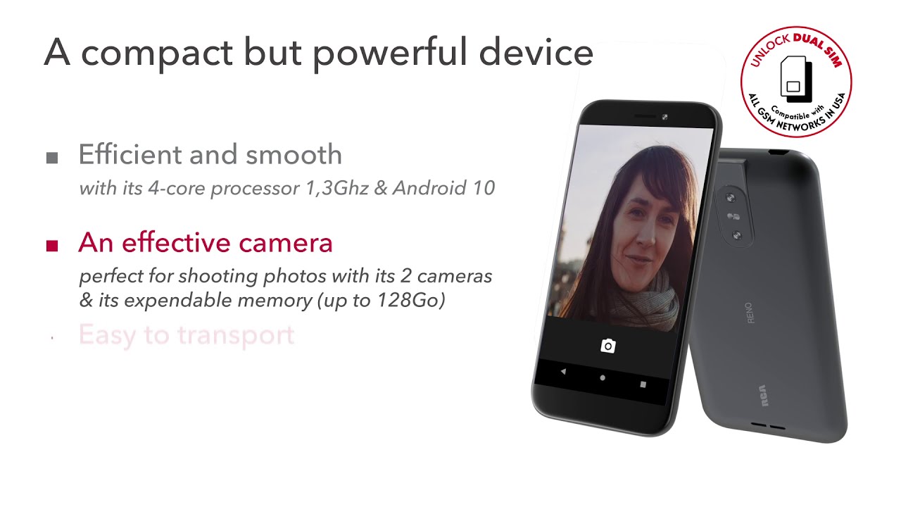 RCA RENO - Compact 5'' Smartphone 4G - Android 10 - 2 cams - free case ...