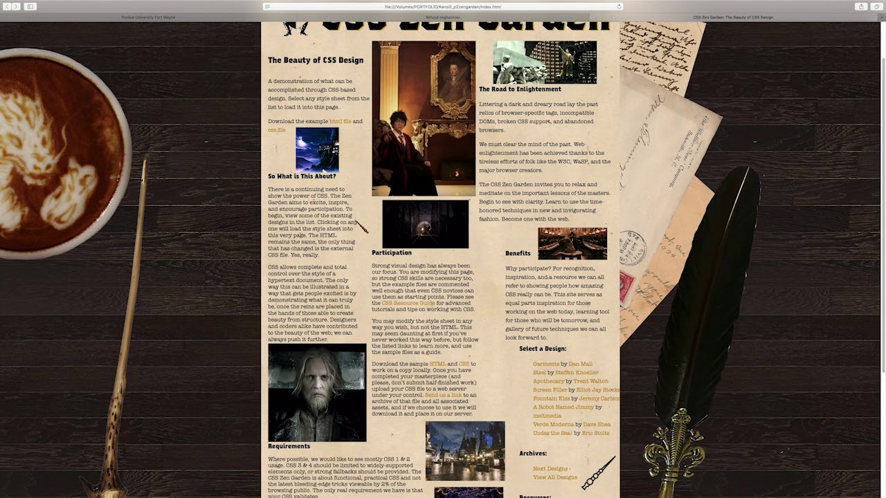 Harry Potter Daily Prophet Web Design 1 CSS Zen Garden - YouTube