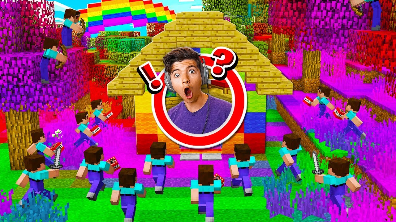 100 FANS vs MY RAINBOW MINECRAFT HOUSE! - Minecraft Mods - YouTube