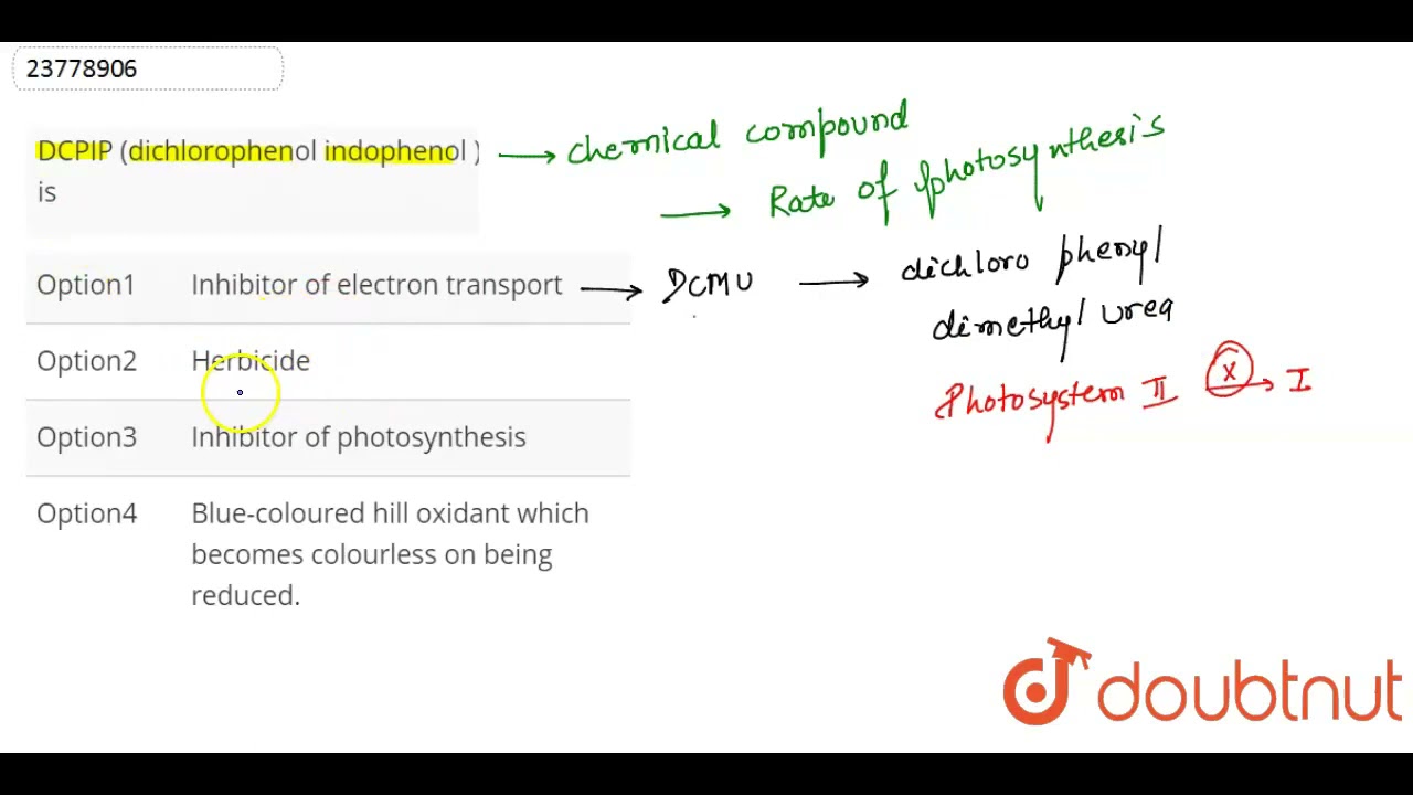 DCPIP (dichlorophenol indophenol ) is | 12 | Plant Growth and Movements ...