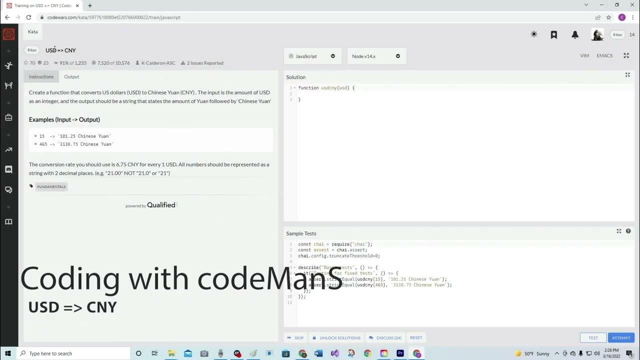Codewars 8 kyu USD to CNY JavaScript - YouTube