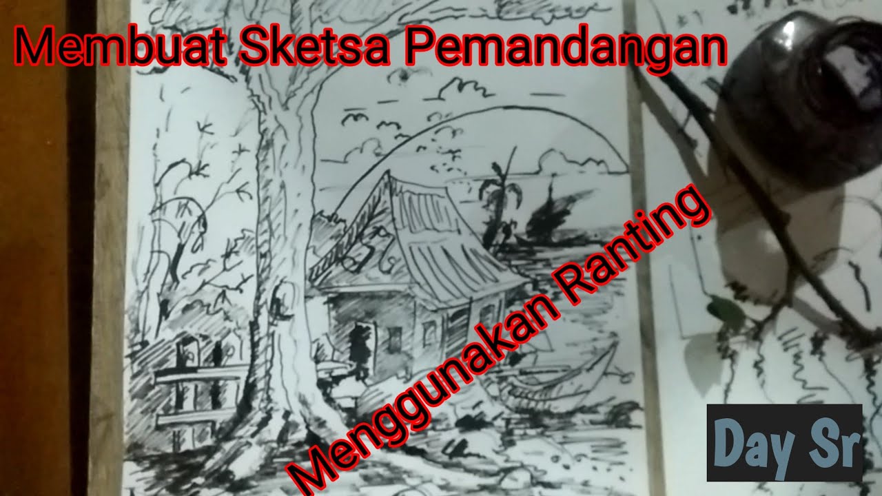 Hanya Pakai Ranting !! Bikin Sketsa Pemandangan Indah - YouTube