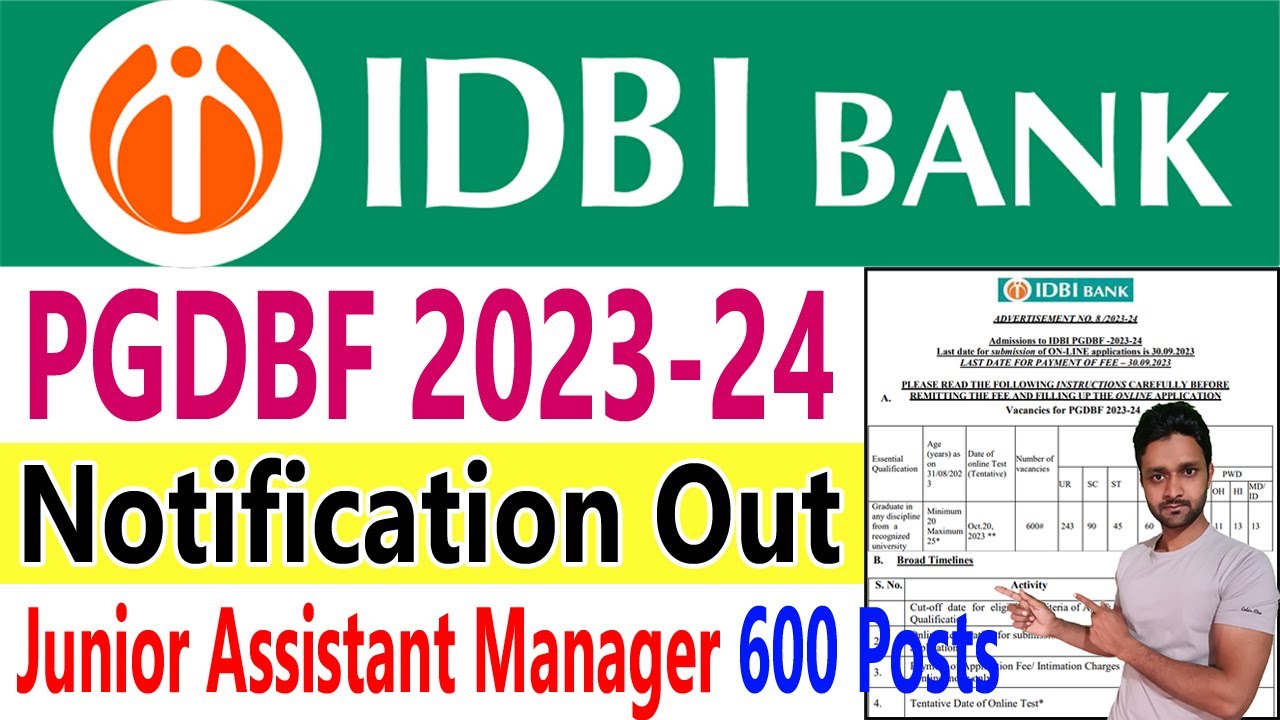 IDBI PGDBF Notification 2023 - IDBI Bank Junior Assistant Manager Recruitment 2023 Apply Online ...
