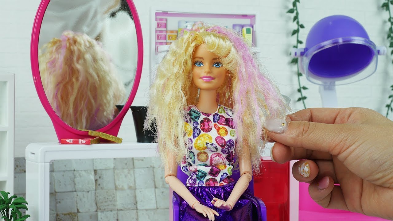 Barbie Dolls Hair Style Salon Tutorial | ASMR / Braids Perm & Cut - YouTube