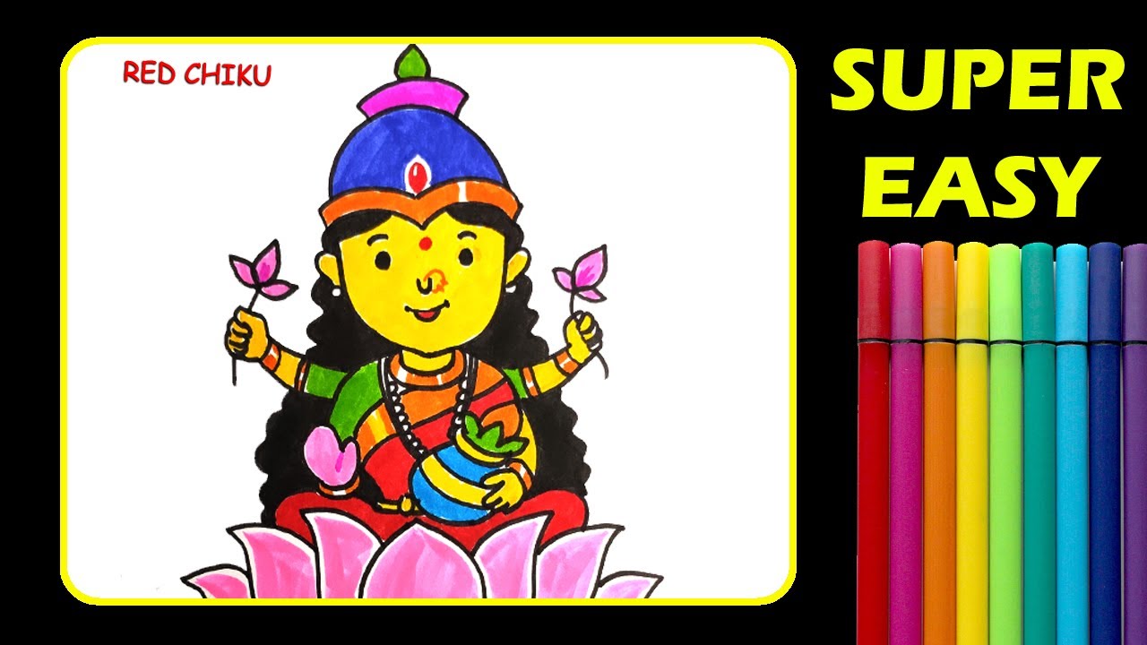 Goddess Laxmi Drawing Easy || Step By Step Drawing For Kids - YouTube