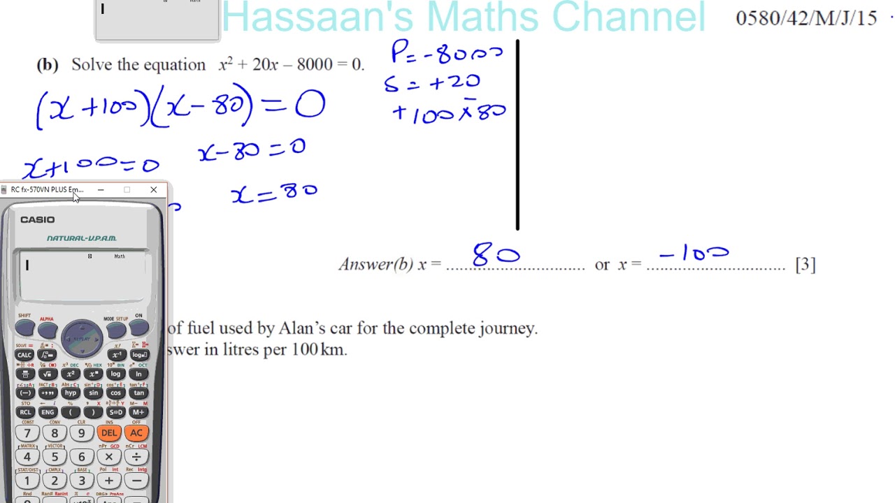 0580 42 M J 15 Q3b Algebra Solving Quadratic Equations - YouTube
