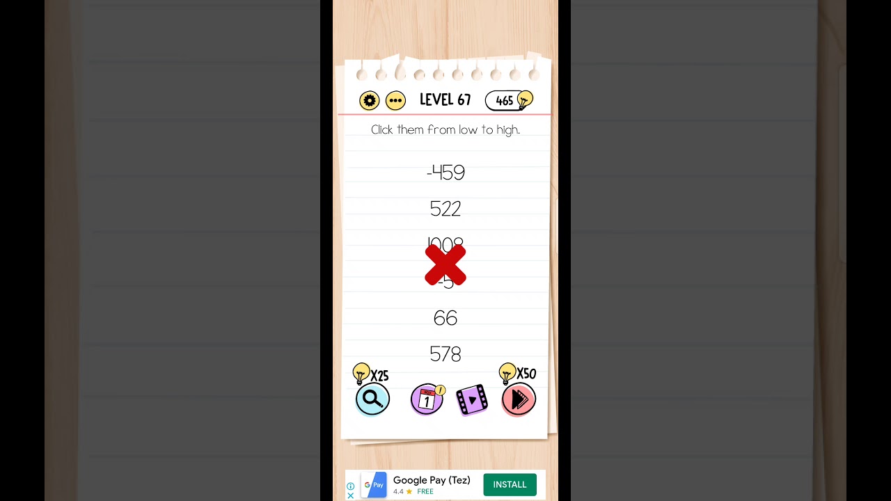 Brain Test Level 67 Click them from low to high Answer - YouTube