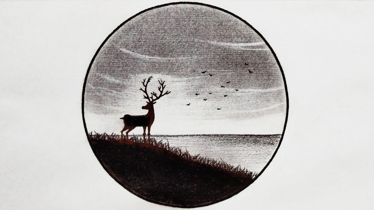 How to draw scenery of deer with pencil step by step || Easy way to ...