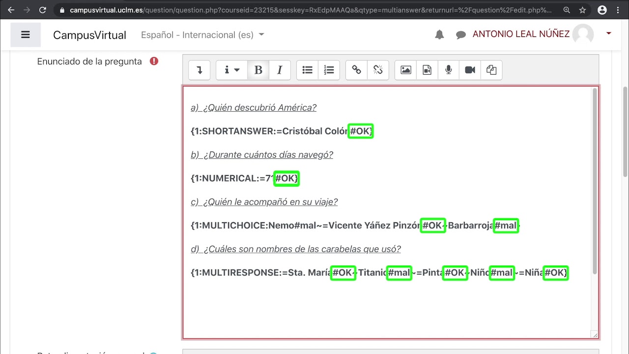 Cómo crear una pregunta de tipo "Respuestas Anidadas (Cloze)" en Moodle - YouTube