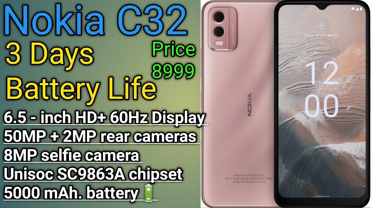 Nokia C32 Mobile phone, 5000 mAh battery, 50 mp camera, 6.5" display ...