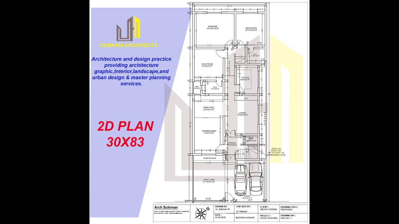 30X90 MODERN HOUSE 2D PLAN || House plan by USMANIA ARCHITECTS || - YouTube