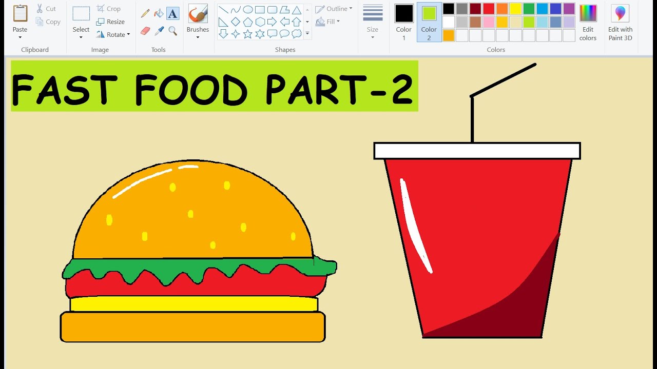 How to draw a burger & coke in MS Paint? |Fast Food Drawing Part-2 ...