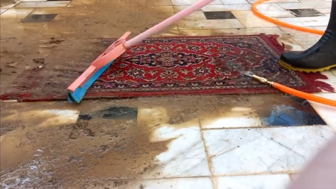 Day20 - How to wash a very dirty carpet in the yard | Satisfying sound ...