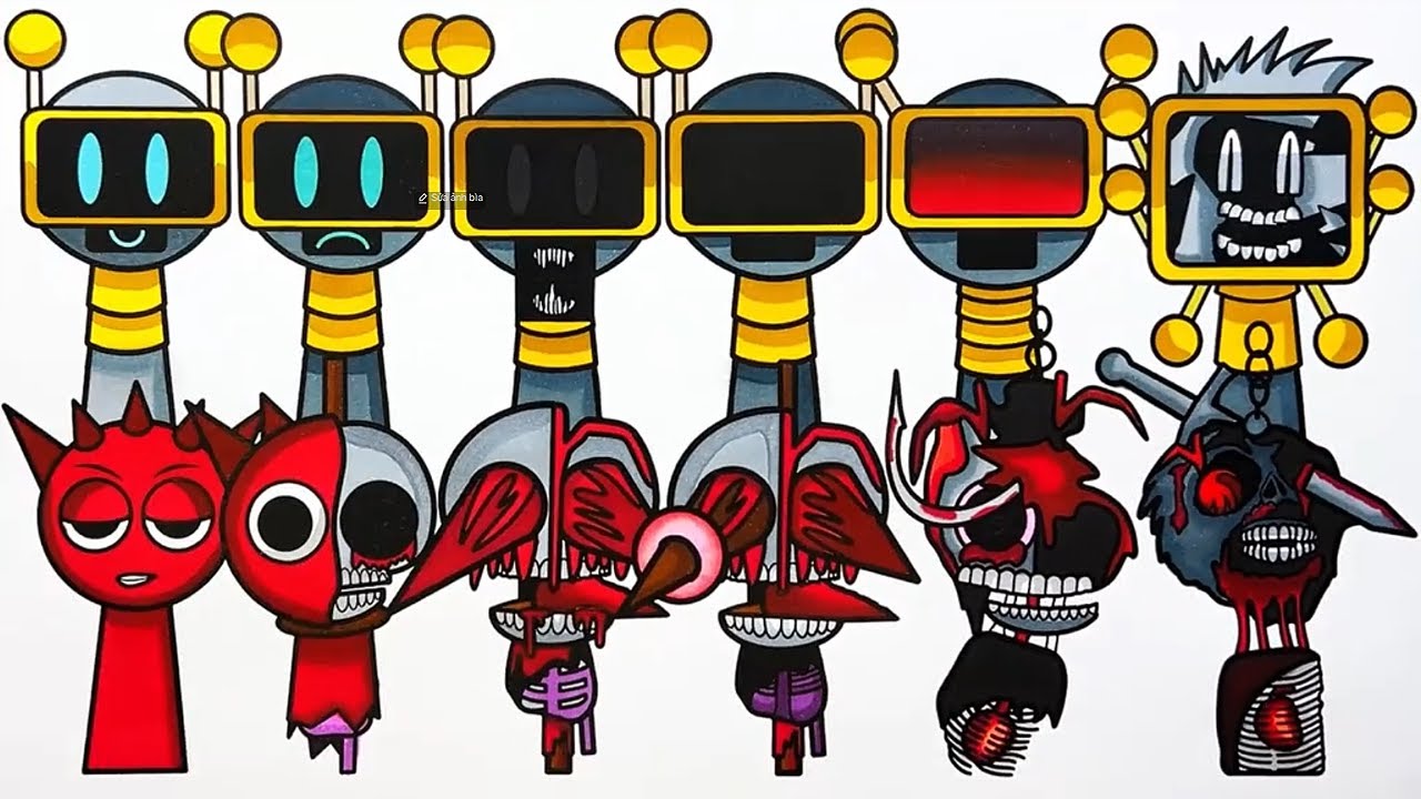 SPRUNKI Coloring Pages / Fun Bot vs Raddy Phases 1 2 3 4 5 6#sprunki # ...