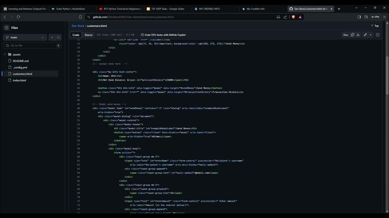 Basic Banking System Using Htmlcssjs Webdevelopment Spark Foundation Grip Task1 Youtube