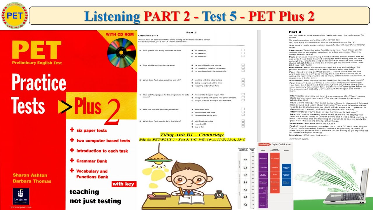 PET Plus 2 Listening Part 2 Test 5 (Transcript + Key) - YouTube