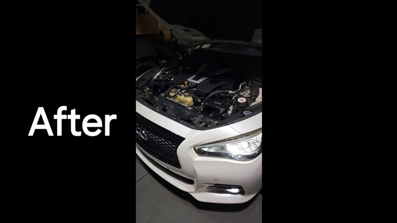 Q50 3.0t AMS cold air intakes before and after - YouTube