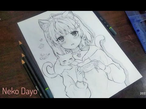 How to draw a cute anime cat girl | Neko Dayo [ Anime sketch ] - YouTube