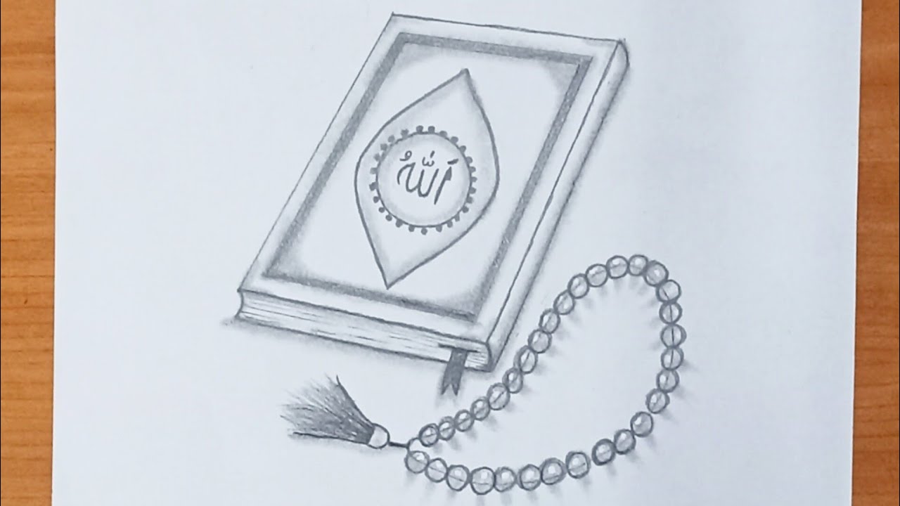 How to draw a Quran easy step by step || Draw holy Quran with tasbih ...