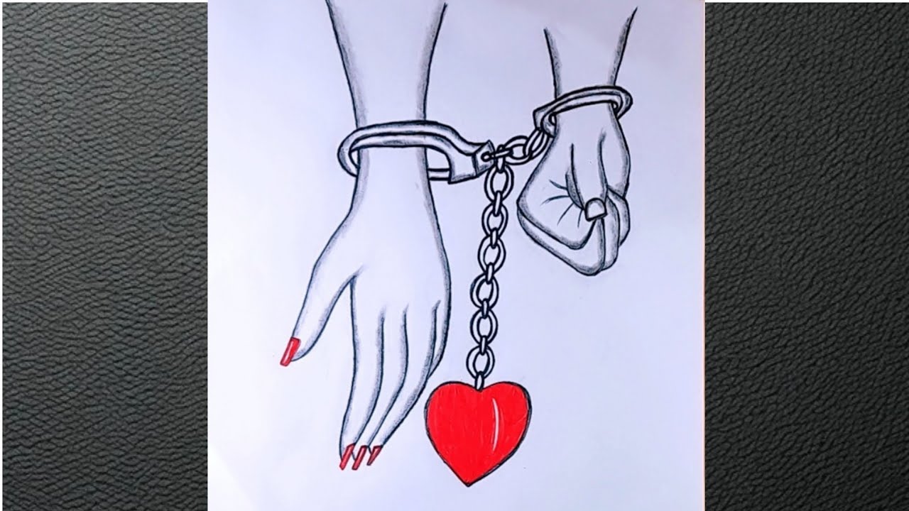 Cute couple hand holding drawing with handcuffs || step by step easy ...
