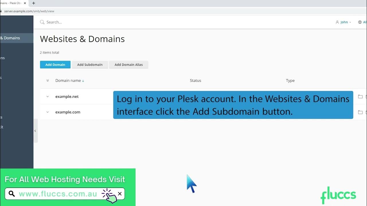 How to add a subdomain in Plesk Fluccs - YouTube