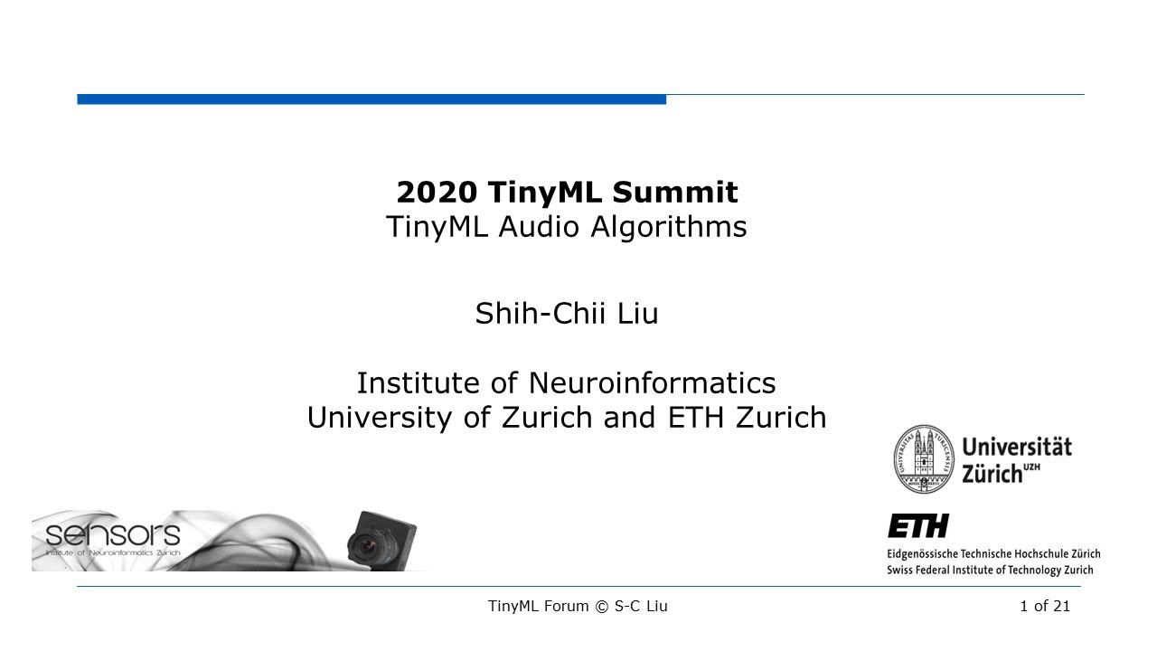 tinyML Summit 2020 - Shih-Chii Liu: TinyML Audio Algorithms - YouTube