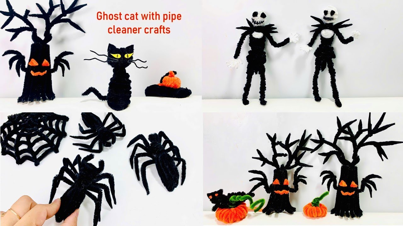 4 Ghost Halloween with pipe cleaner crafts | 4 DIY HALLOWEEN DECOR ...