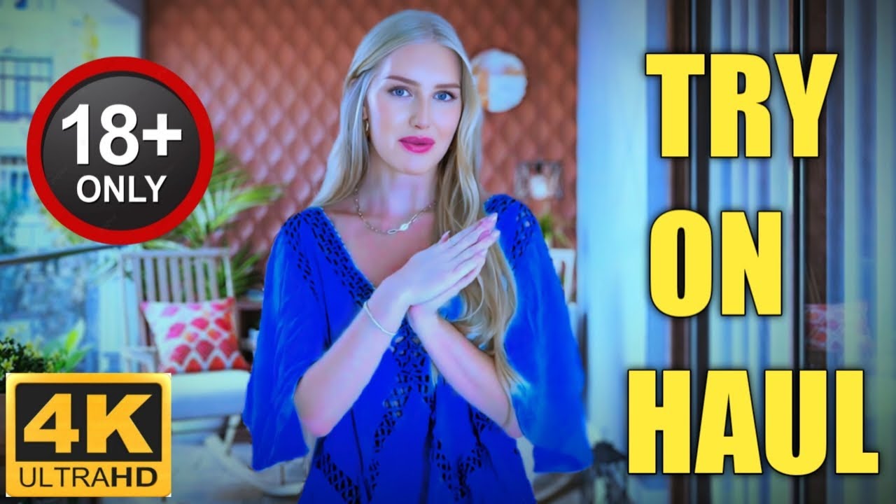 4K Transparent Blue 💙 Dress Try-On Haul At mall | No bra mirror view ...