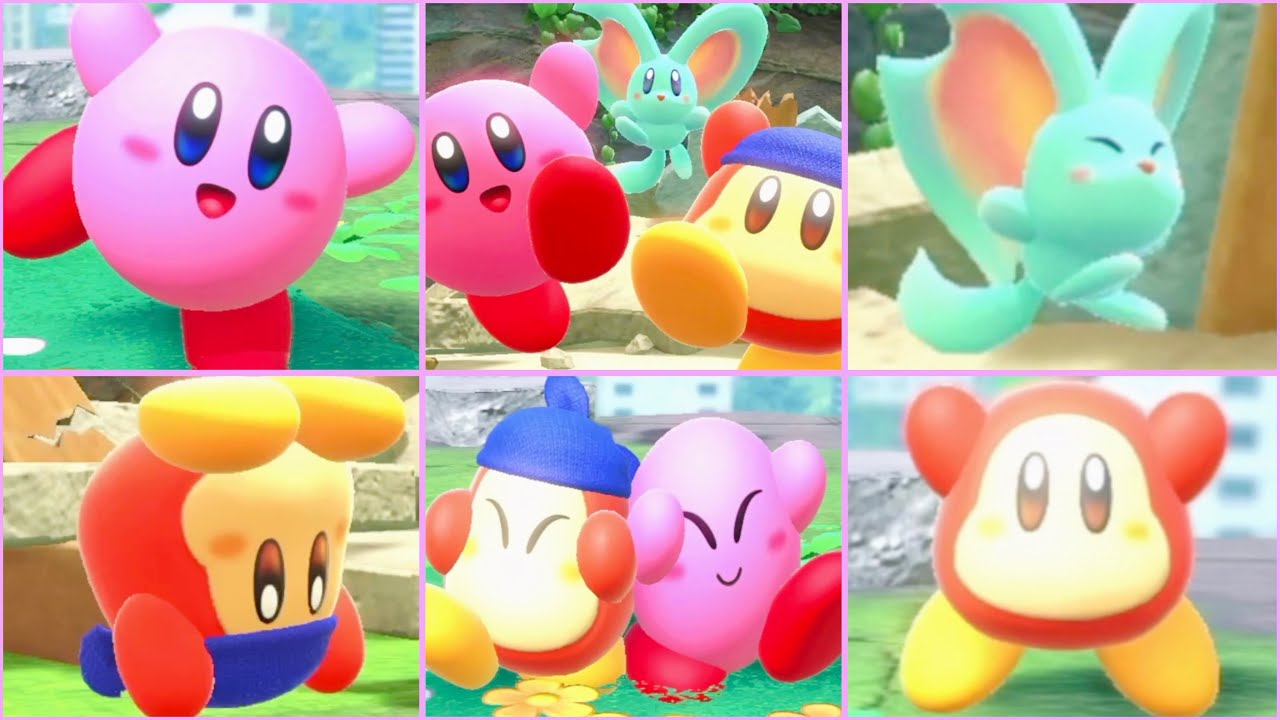 Kirby and the Forgotten Land-All Kirby & Bandana Waddle Dee Victory Dances - YouTube