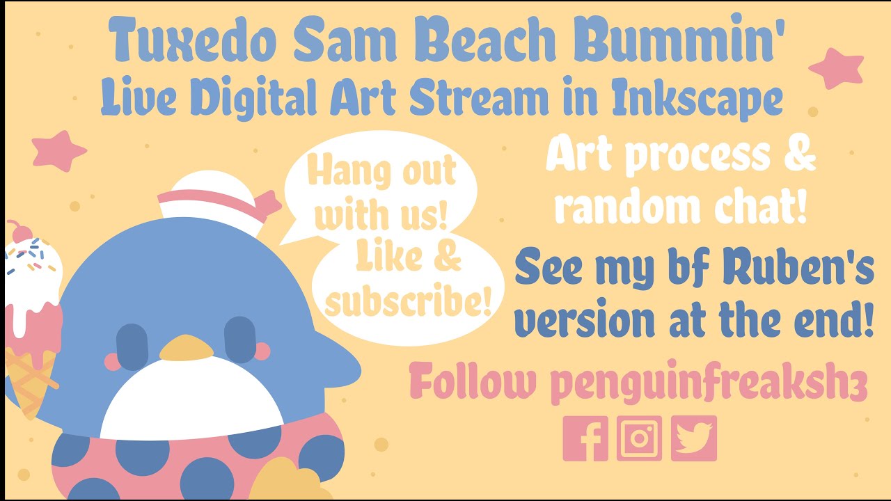 Tuxedo Sam Beach Bummin' - Live Digital Art Stream in Inkscape - YouTube