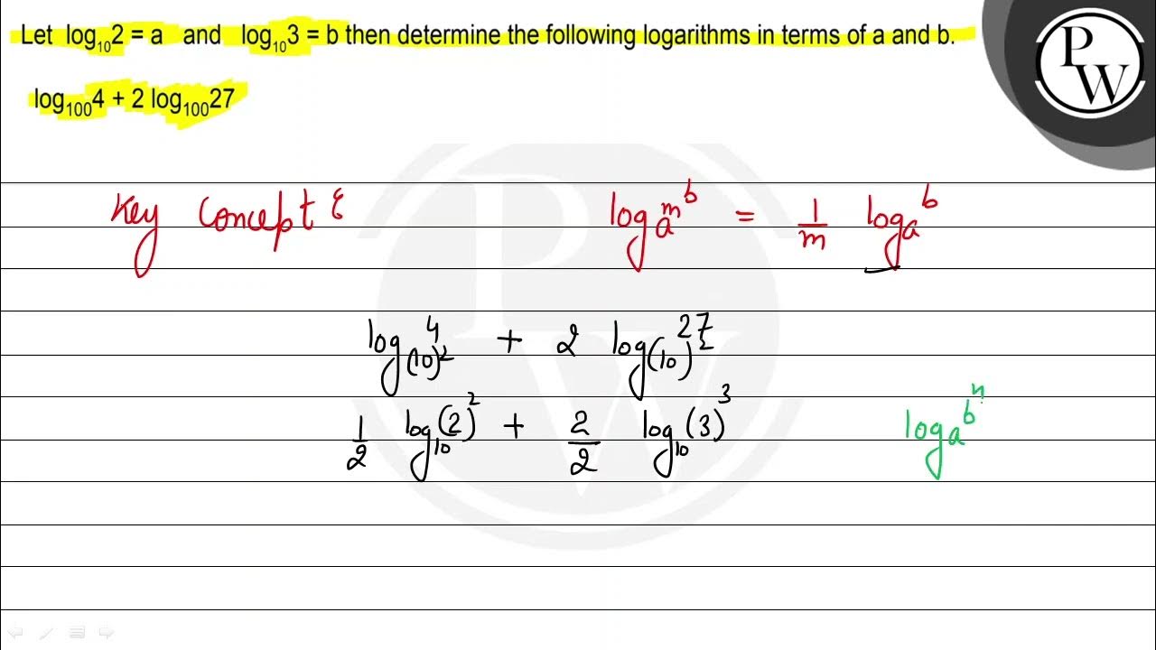 Let log _10 2=a and log _10 3=b then determine the following logarithms in terms of a and b ...