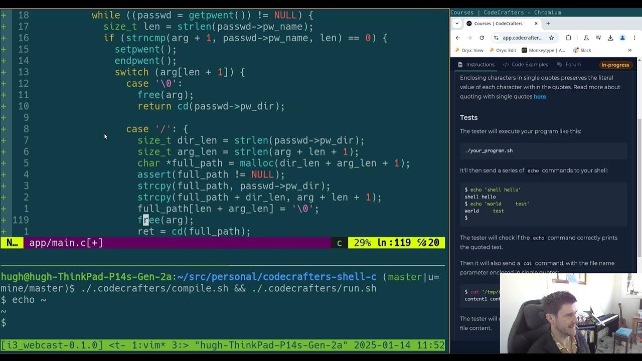 Codecrafters shell #5 - Single quoting - YouTube