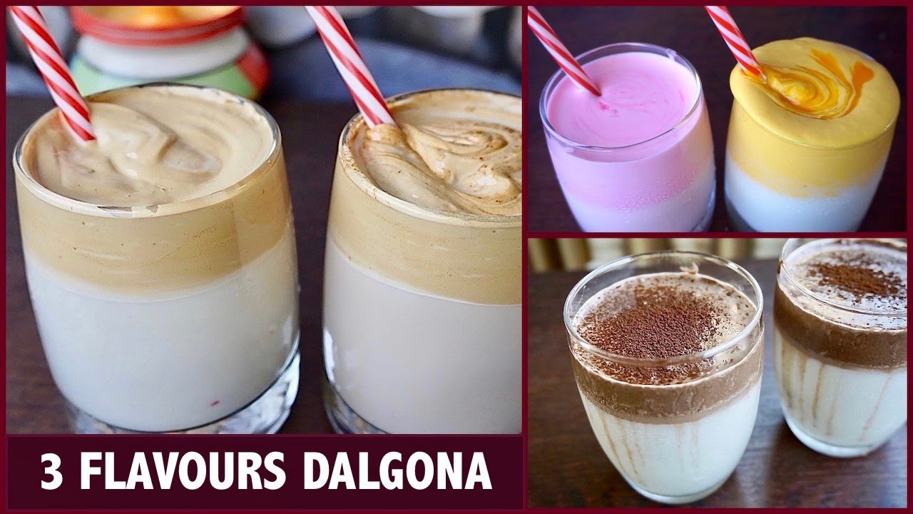 3 flavours dalgona recipe | dalgona coffee | dalgona chocolate ...