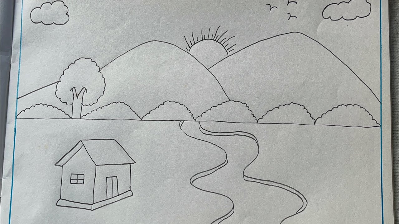 How to draw Nature in simple way // Learn to draw // Easy Nature ...